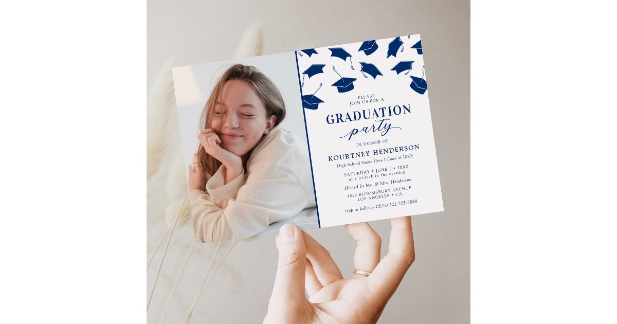 Simple Photo Blue Graduation Party Invitations | Zazzle.fr