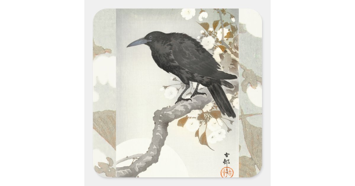 Sticker Carré Corbeau Raven Koson Oiseau japonais | Zazzle.fr
