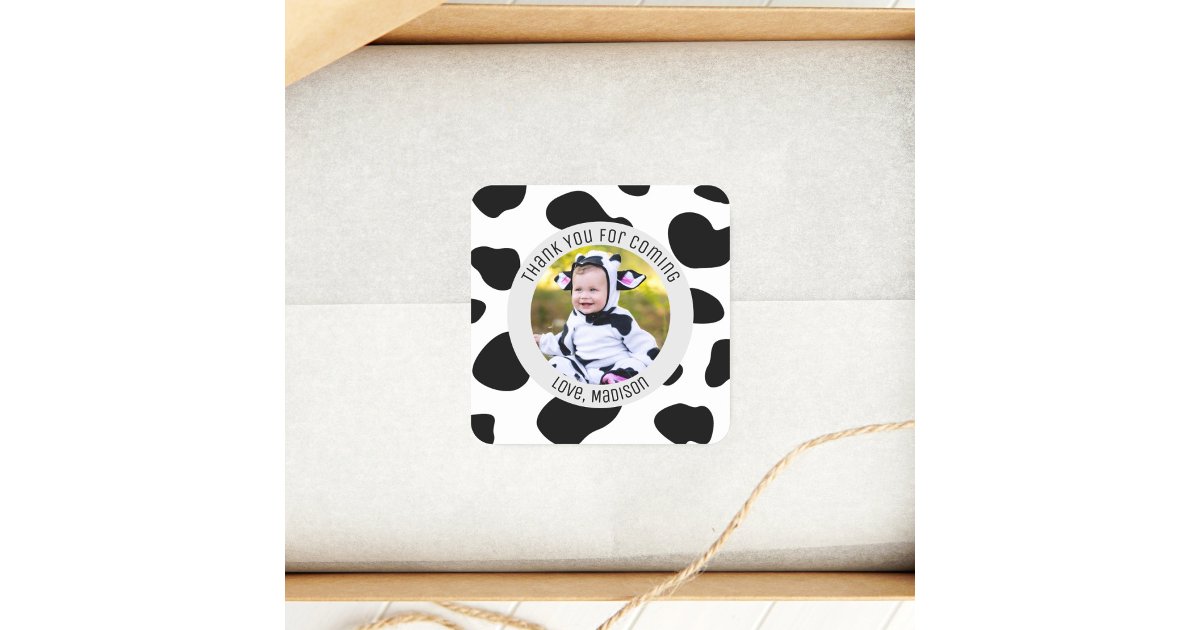 Sticker Carré Merci Photo Imprimé De Vache Simple Pour Venir | Zazzle.fr