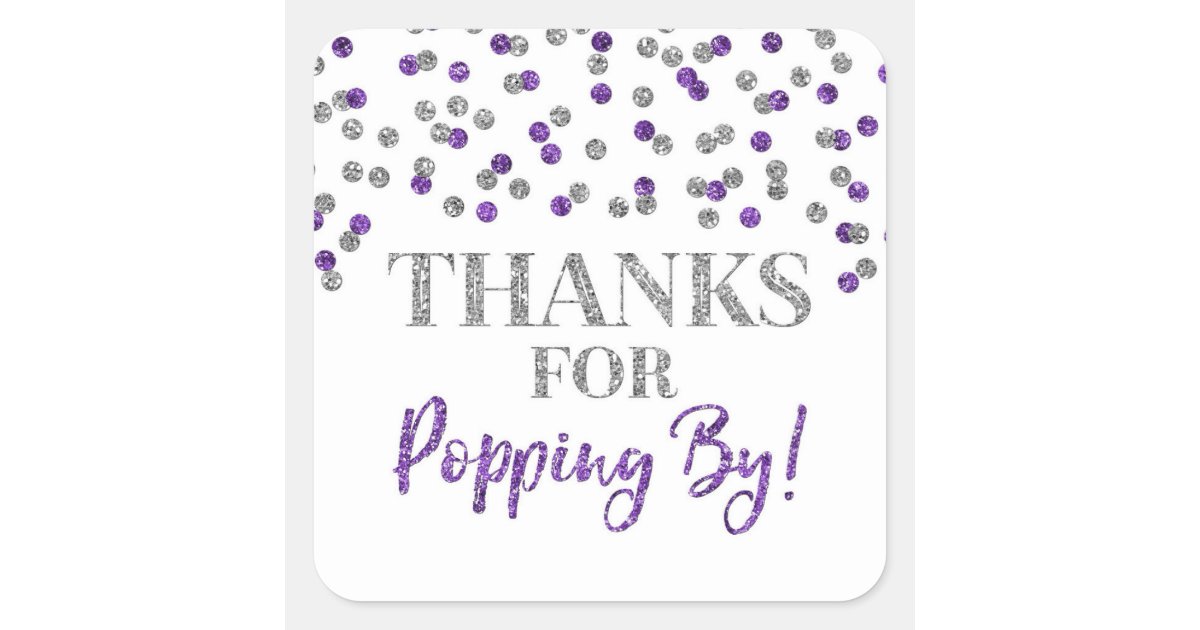 Sticker Carré Silver Purple Confetti Merci pour Popup By | Zazzle.fr