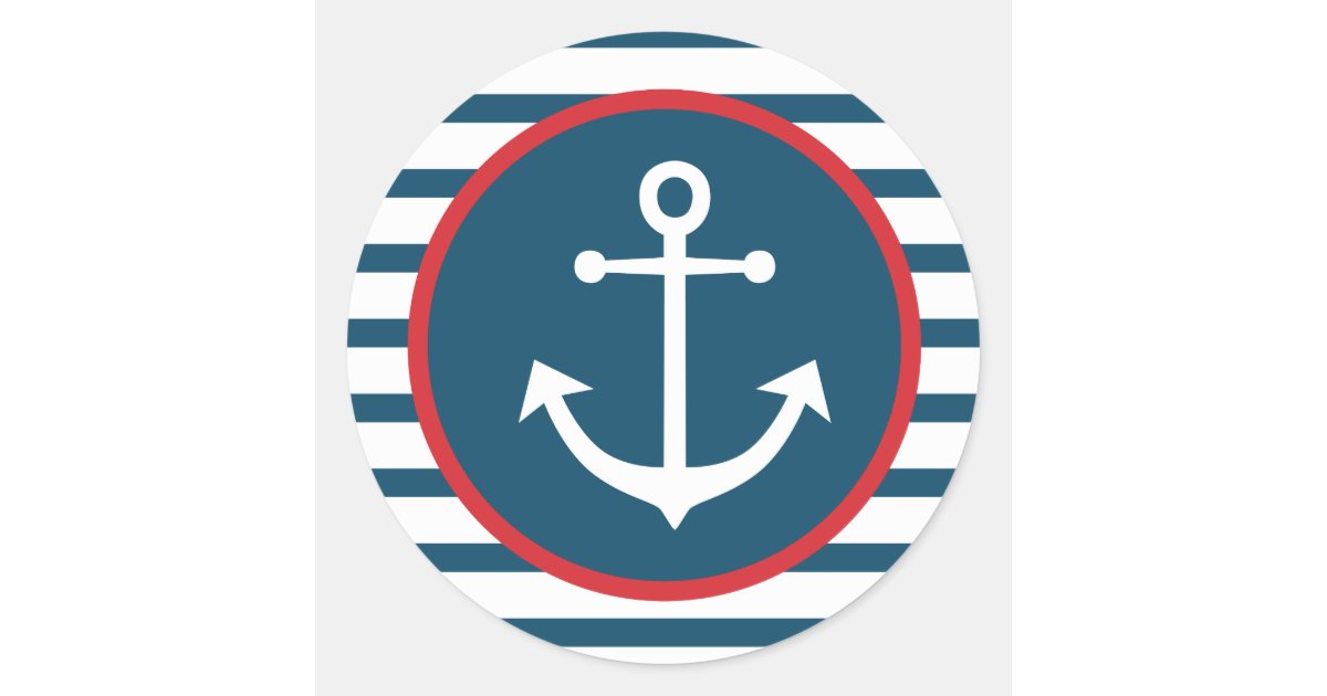 Sticker Rond Ancre Nautique Marine Bleu Et Blancs | Zazzle.fr
