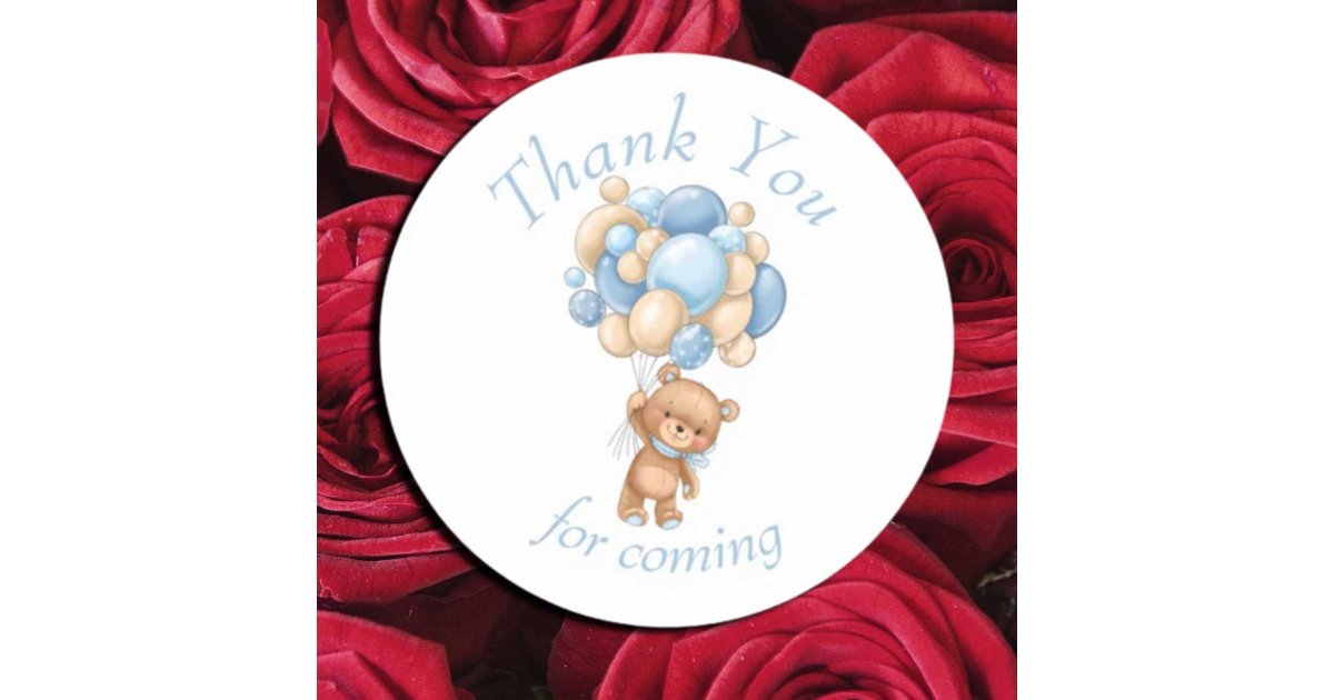 Sticker Rond Ballons Bleus Teddy Bear Baby shower Merci | Zazzle.fr