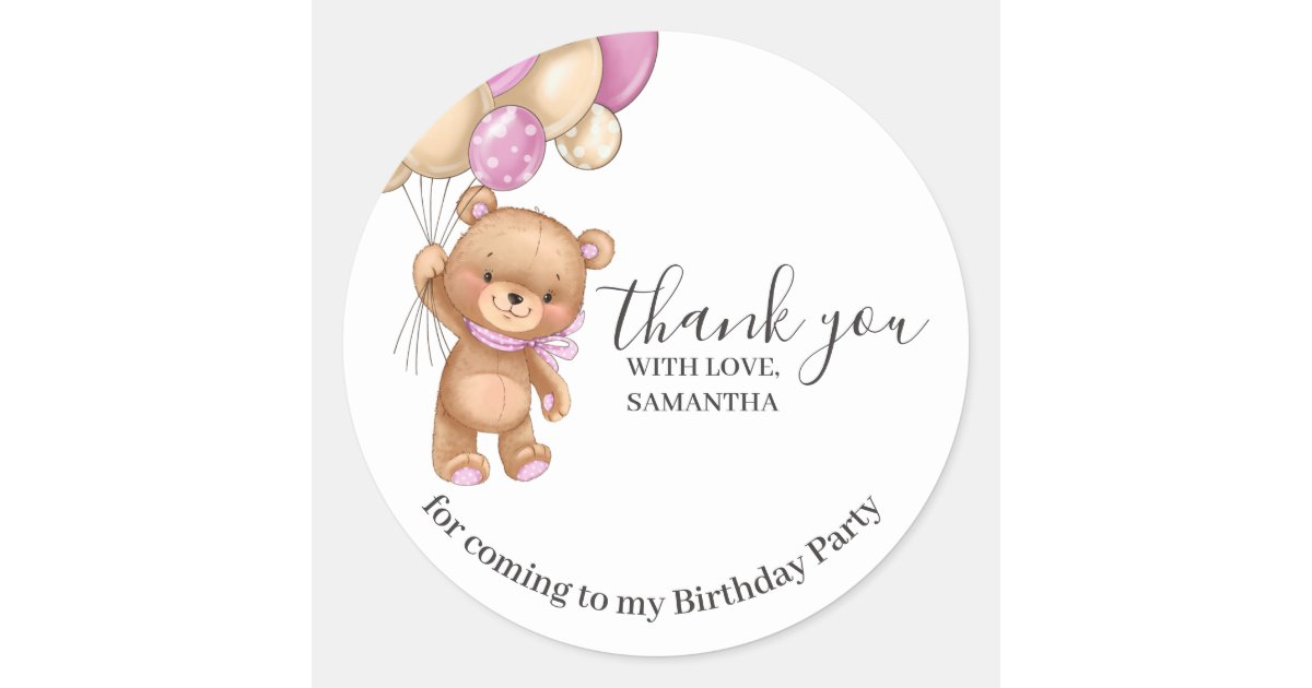 Sticker Rond Ballons ROSE Ours Teddy Anniversaire Merci | Zazzle.fr