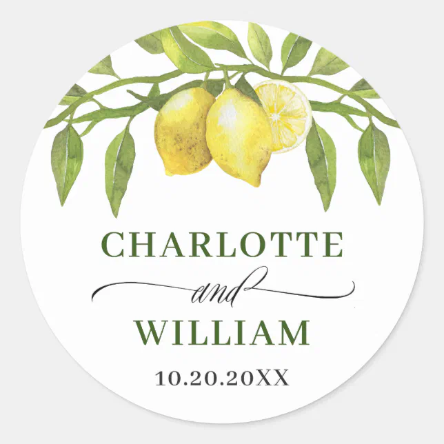 Sticker Rond Elégant citrons Aquarelle Mariage | Zazzle.fr