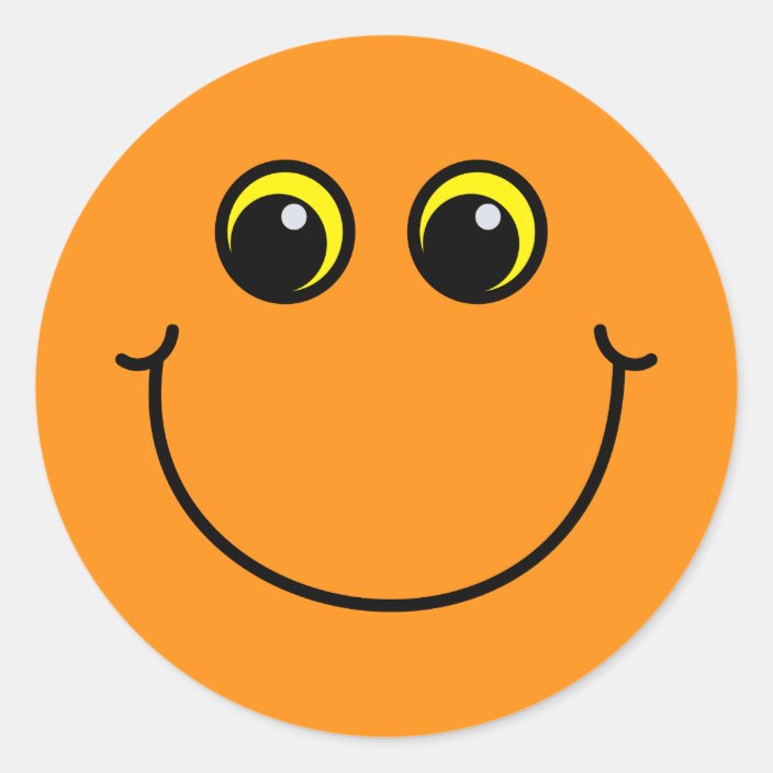 Sticker Rond Emoji orange de sourire font face | Zazzle.fr