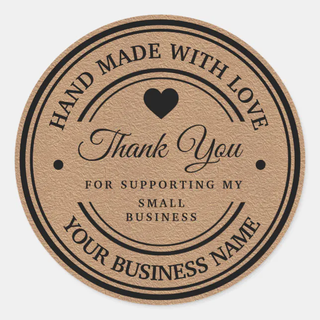 Sticker Rond fait à la main avec amour | merci classique en pla | Zazzle.fr