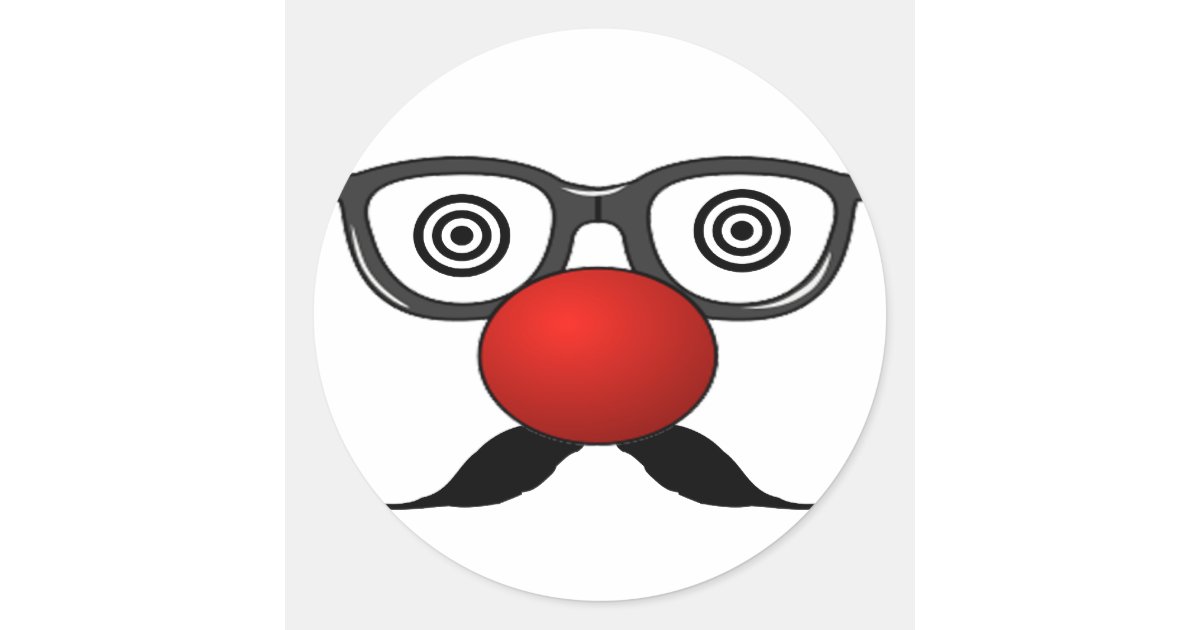 Sticker Rond Funny Red Nose weird eyes glasses moustache | Zazzle.fr