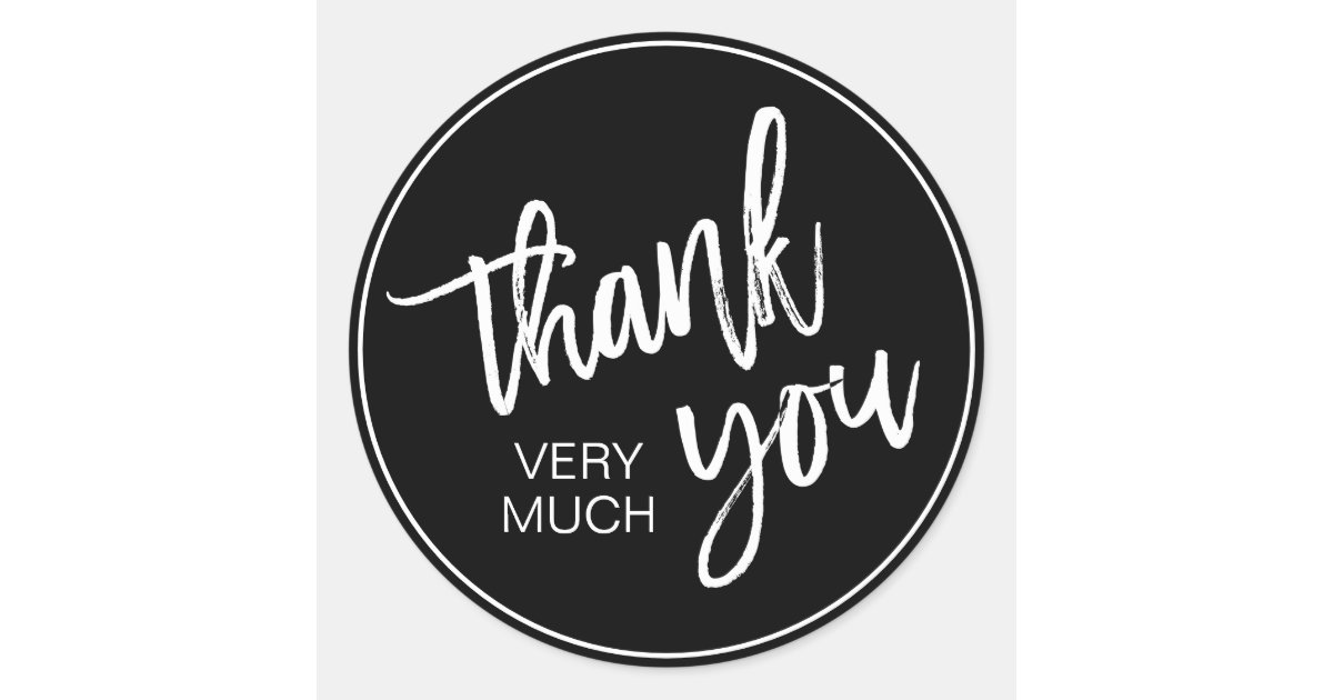 Sticker Rond Merci noir blanc élégant très beaucoup | Zazzle.fr