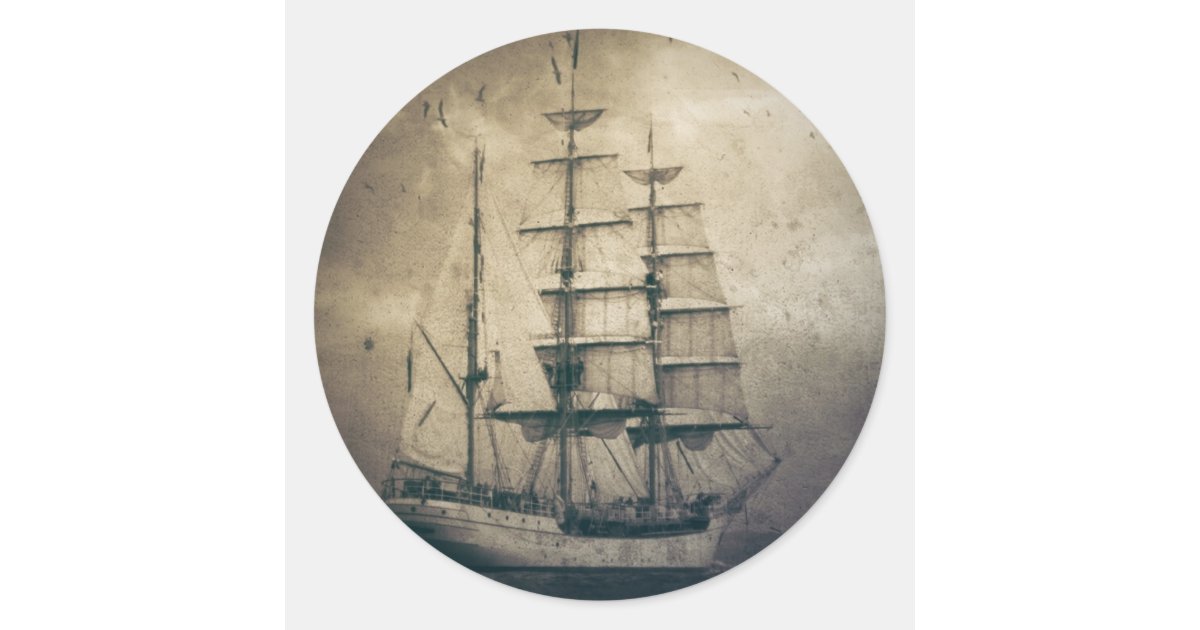 Sticker Rond Nautique Mer Vintage Voilier | Zazzle.fr