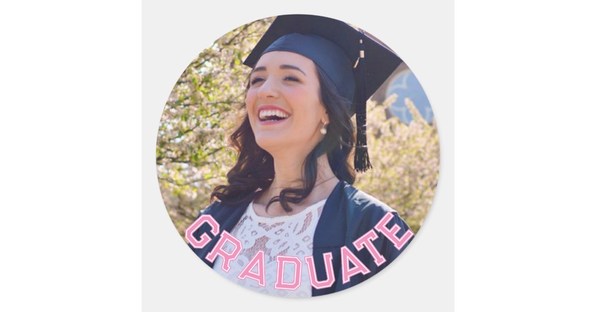 Sticker Rond Tableau de la partie de graduation en rose photo p | Zazzle.fr