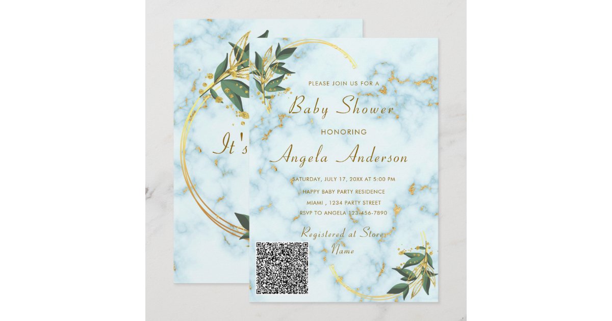 Votre QR Code Scan Info Baby Boy Shower Invitation | Zazzle.fr